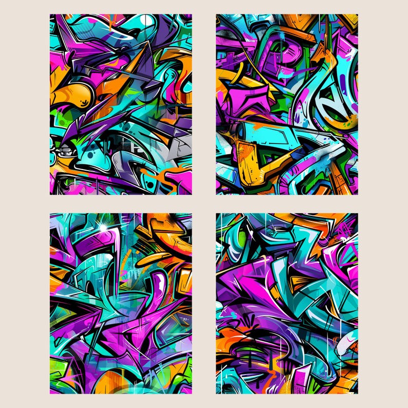 Graffiti Neon Digital Paper Pack – Urban Street Art Backgrounds for ...
