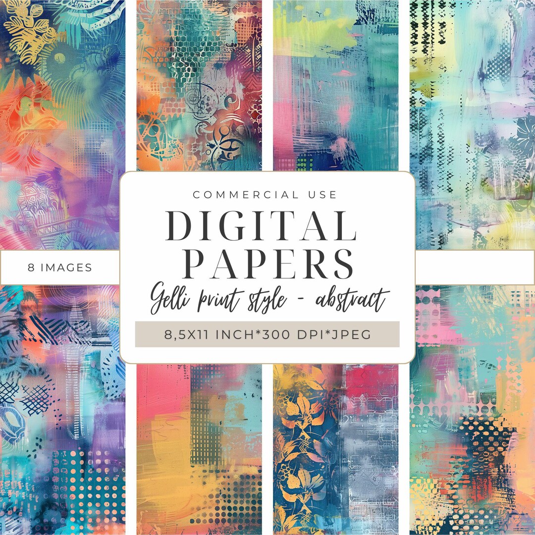 Gelli Print Style Digital Papers I Abstract Printable Backgrounds for ...