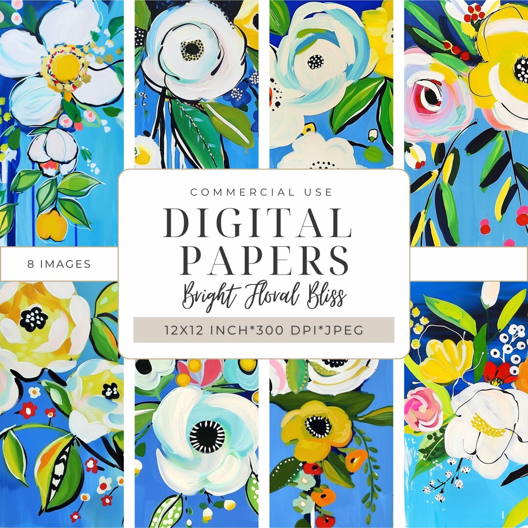 Bright Floral Bliss Digital Papers, Vibrant Floral Backgrounds for ...
