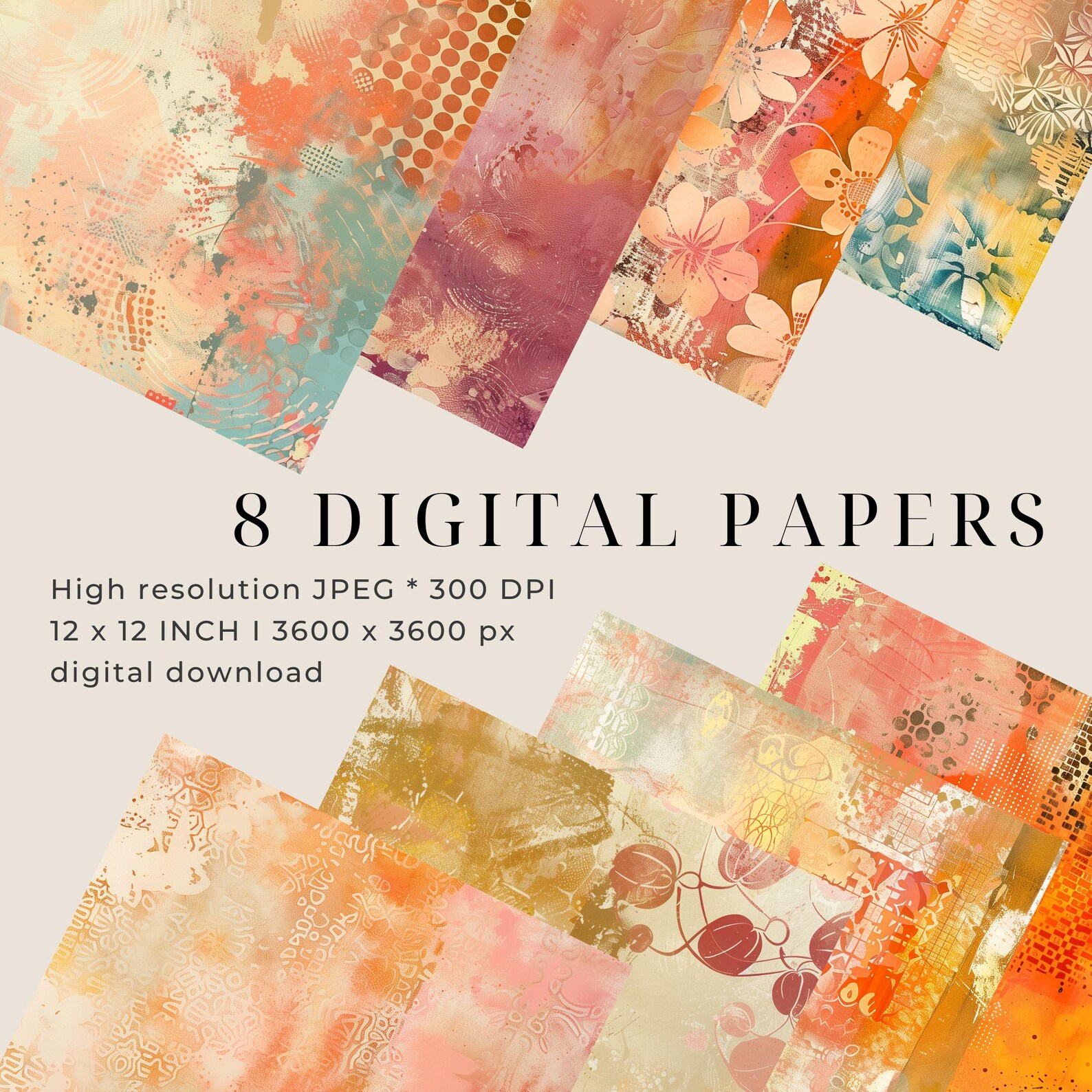 Gel Print Style Digital Papers I Printable Scrapbooking Paper | DIY ...