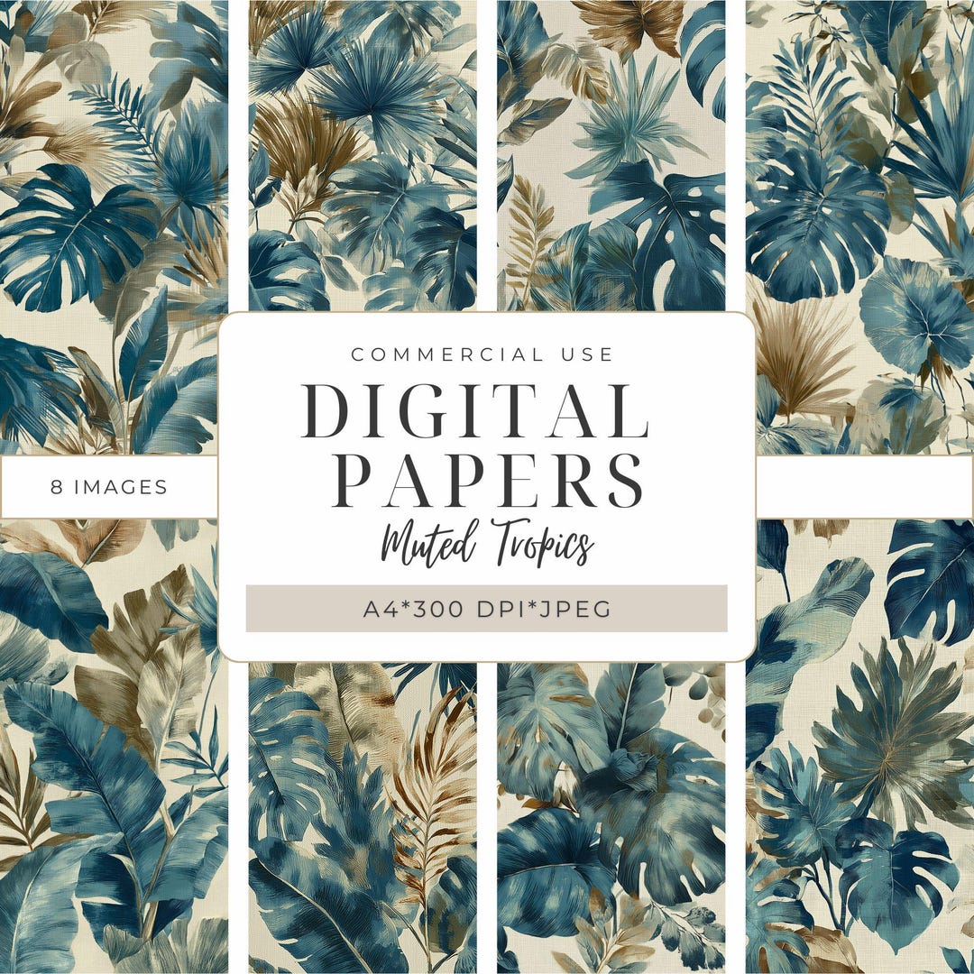 Tropical Whisper, Jungle Leaf Aesthetic Digital Paper, Subtle Botanical ...