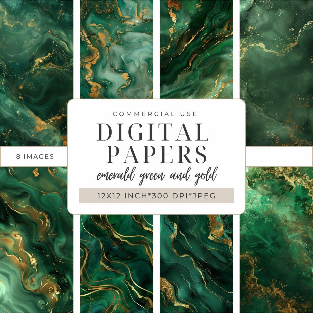 Emerald and Green Abstract Background Digital Papers Pack I Printable ...