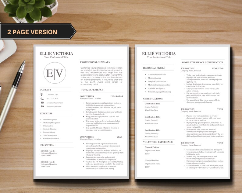 Resume Template Word Professional Resume ATS Friendly Resume CV ...