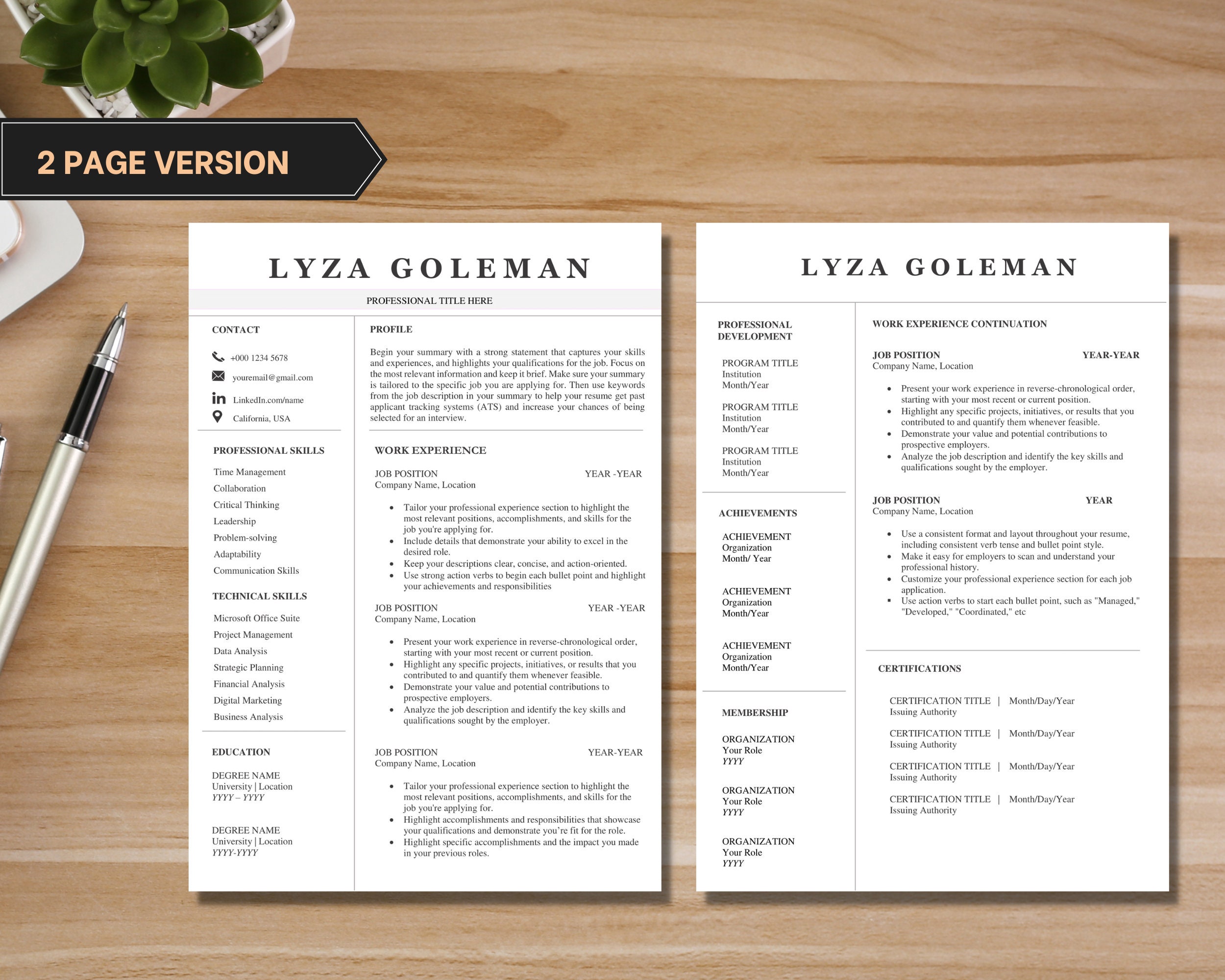Clean Resume Template Word Minimalist Professional Resume Modern Resume ...