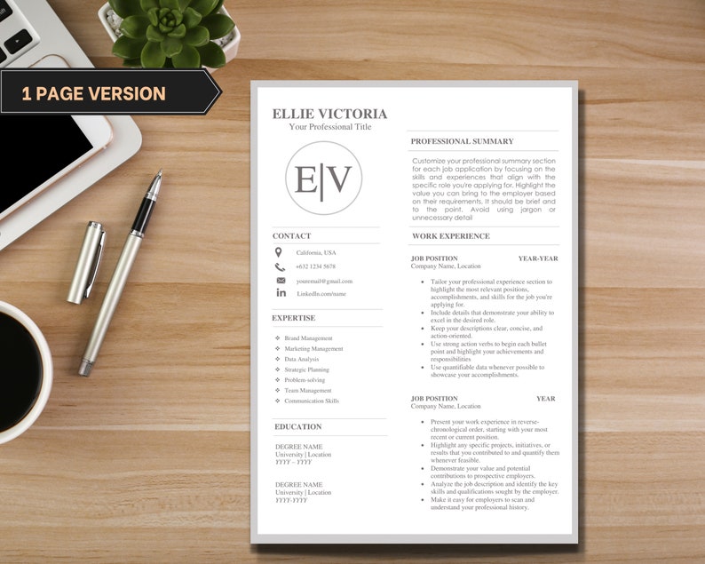 Resume Template Word Professional Resume ATS Friendly Resume CV ...