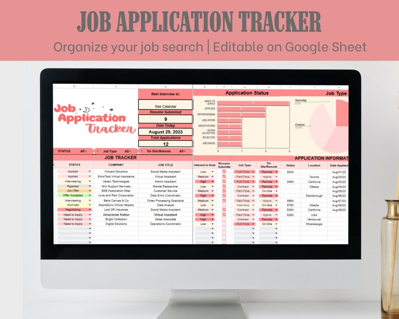 Job Application Tracker Spreadsheet: Career Planner Dashboard (google ...