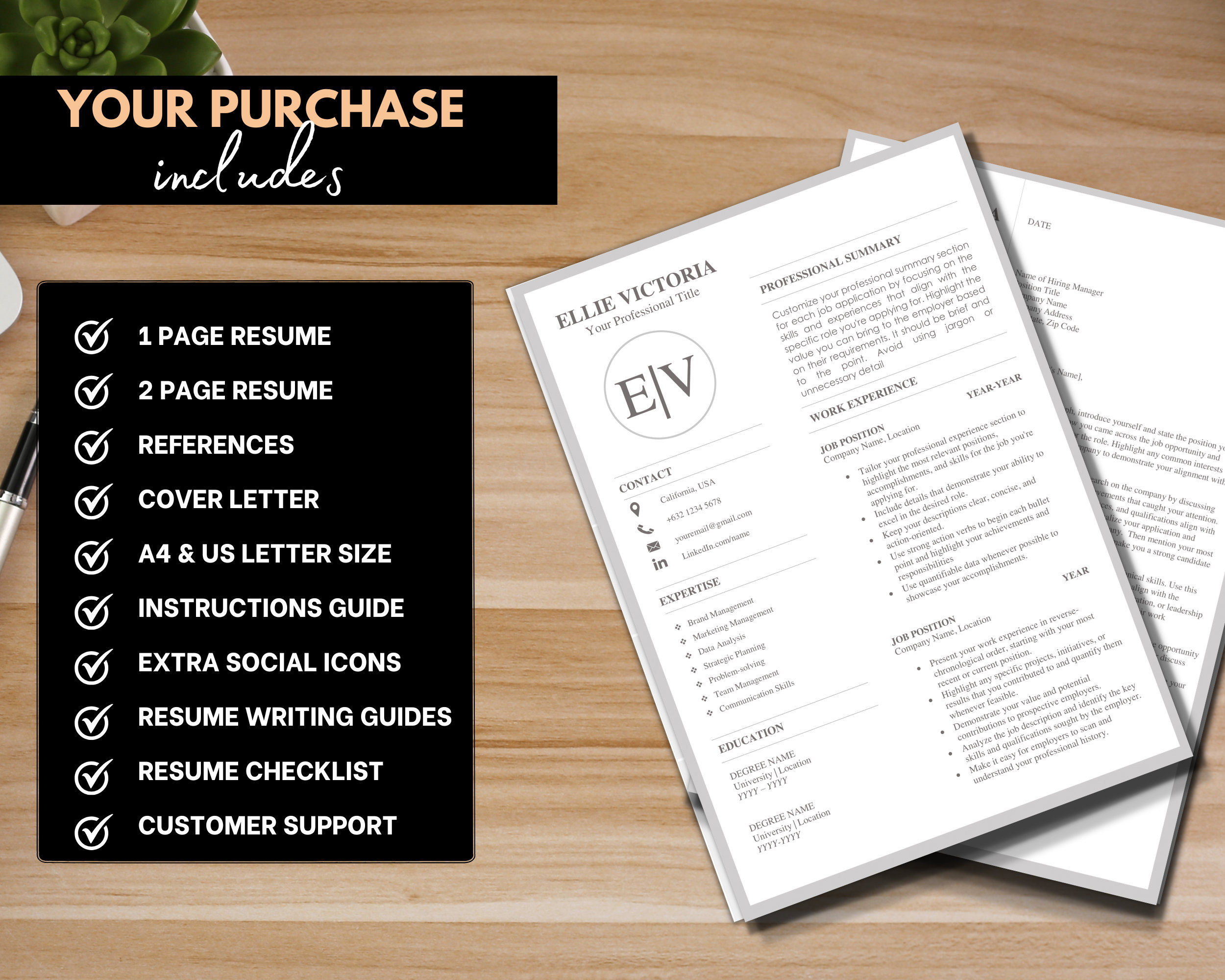 Resume Template Word Professional Resume ATS Friendly Resume CV ...