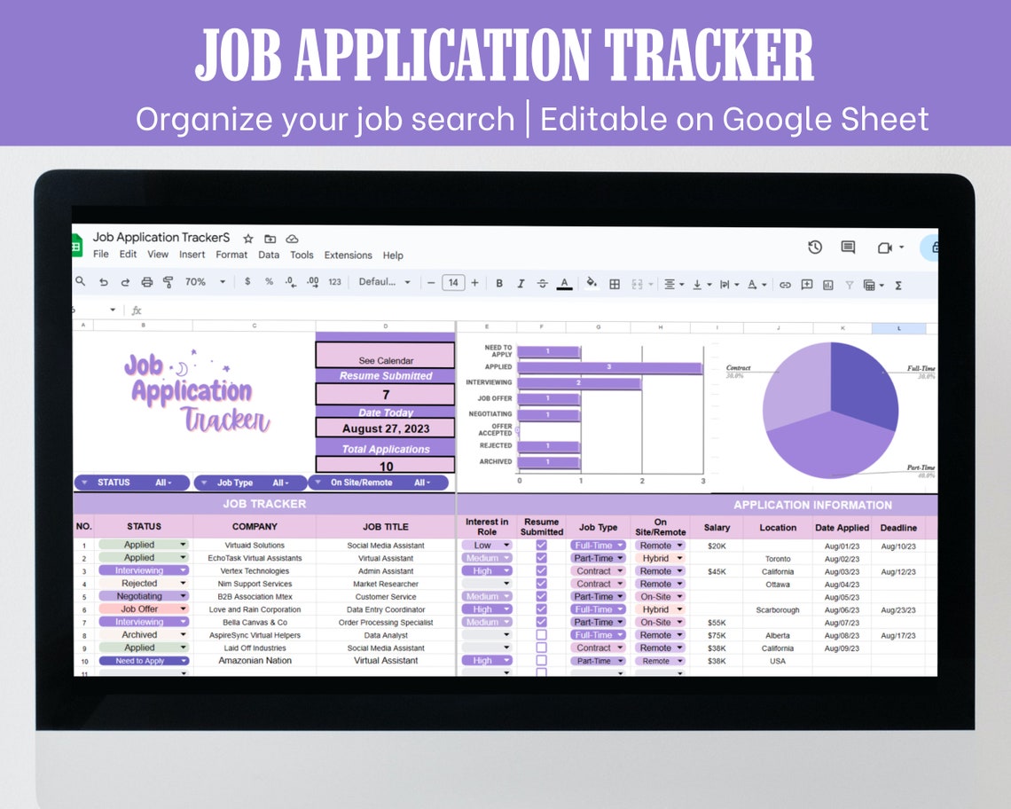 Job Application Tracker Job Search Dashboard Google Sheet Job Tracker ...