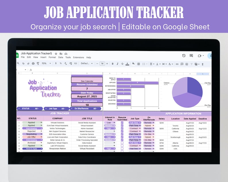 Job Application Tracker: Google Sheet Career Planner (digital Download ...