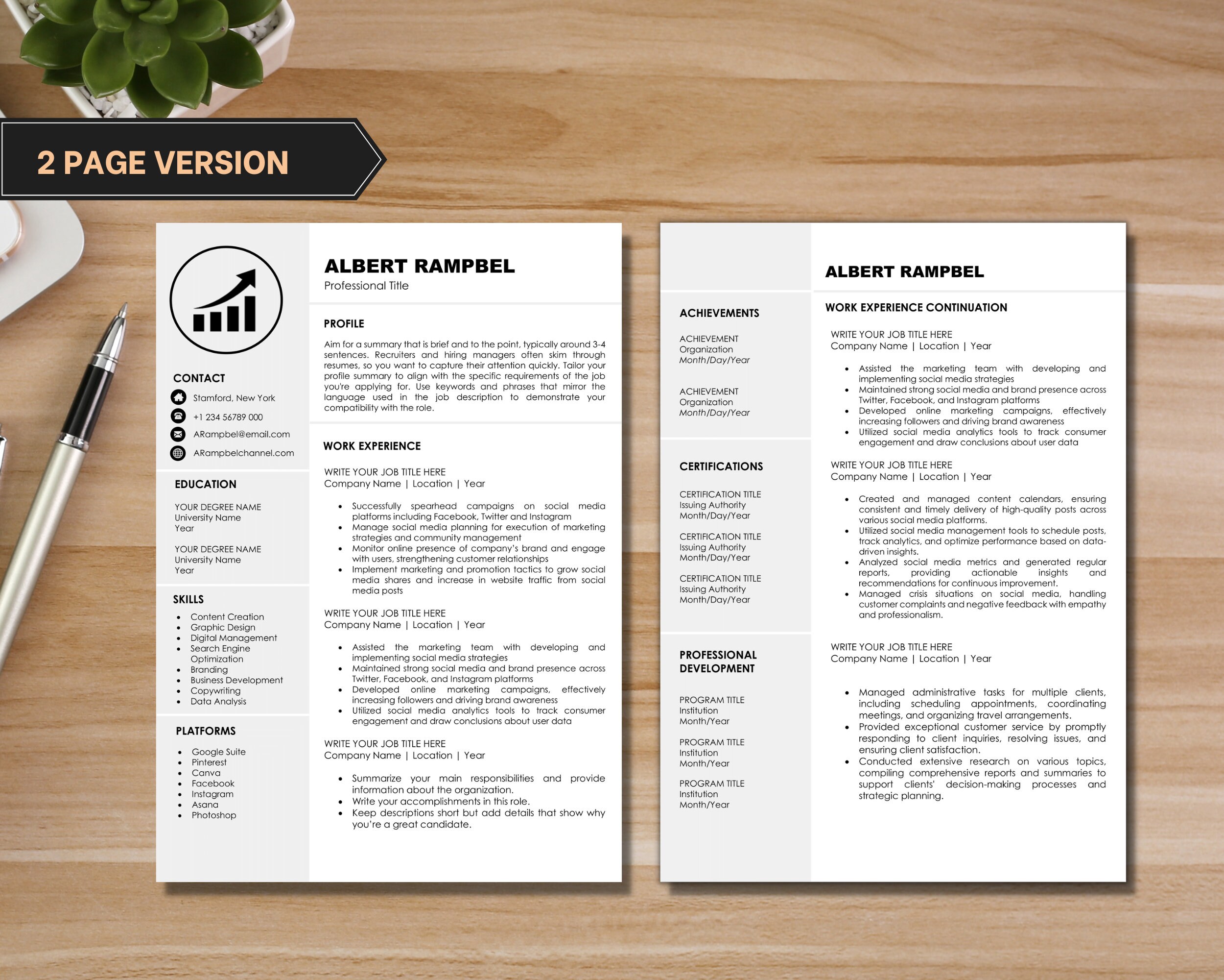 Clean Resume Template Word Minimalist Professional Resume Modern Resume ...