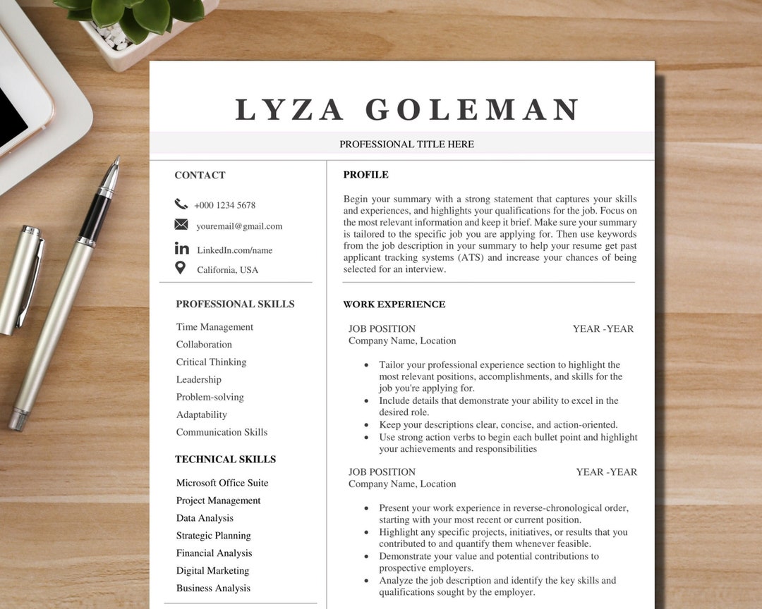 Clean Resume Template Word Minimalist Professional Resume Modern Resume ...