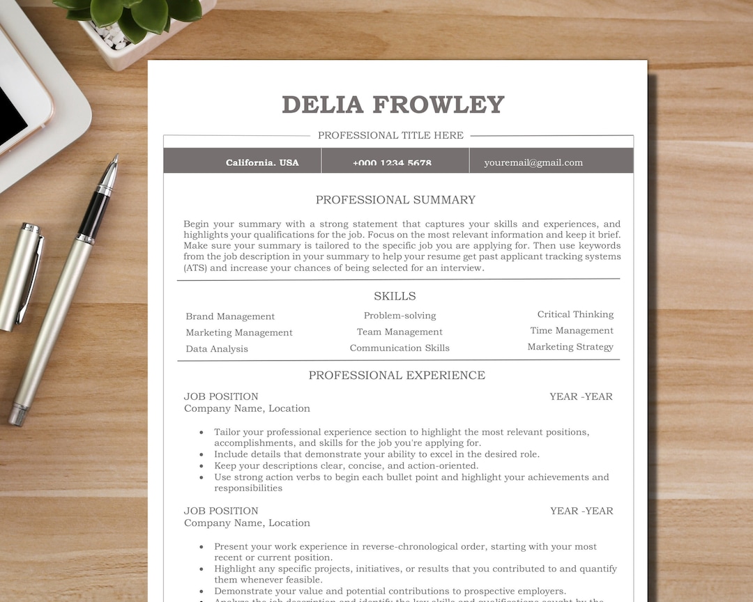Resume Template ATS Friendly CV Template With Cover Letter - Etsy