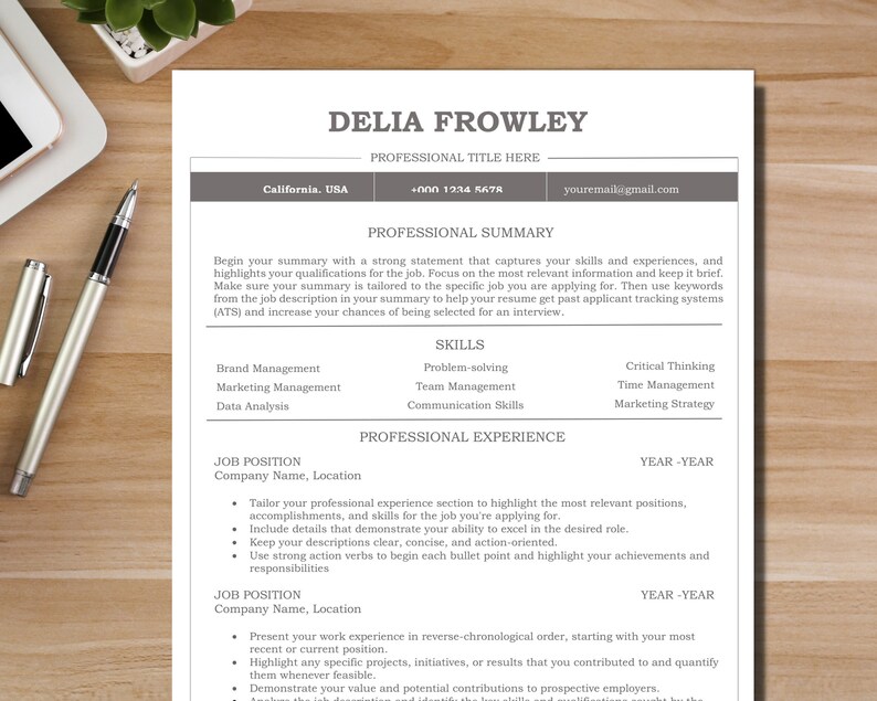 Resume Template ATS Friendly CV Template With Cover Letter - Etsy
