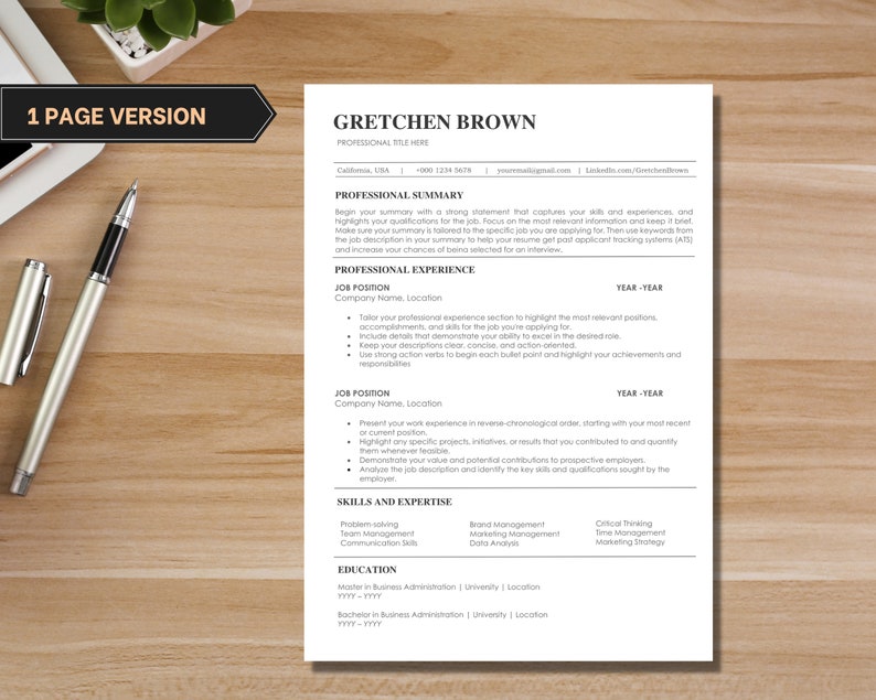 Minimalist Resume Template: Modern, Professional CV (ATS Friendly) - Etsy