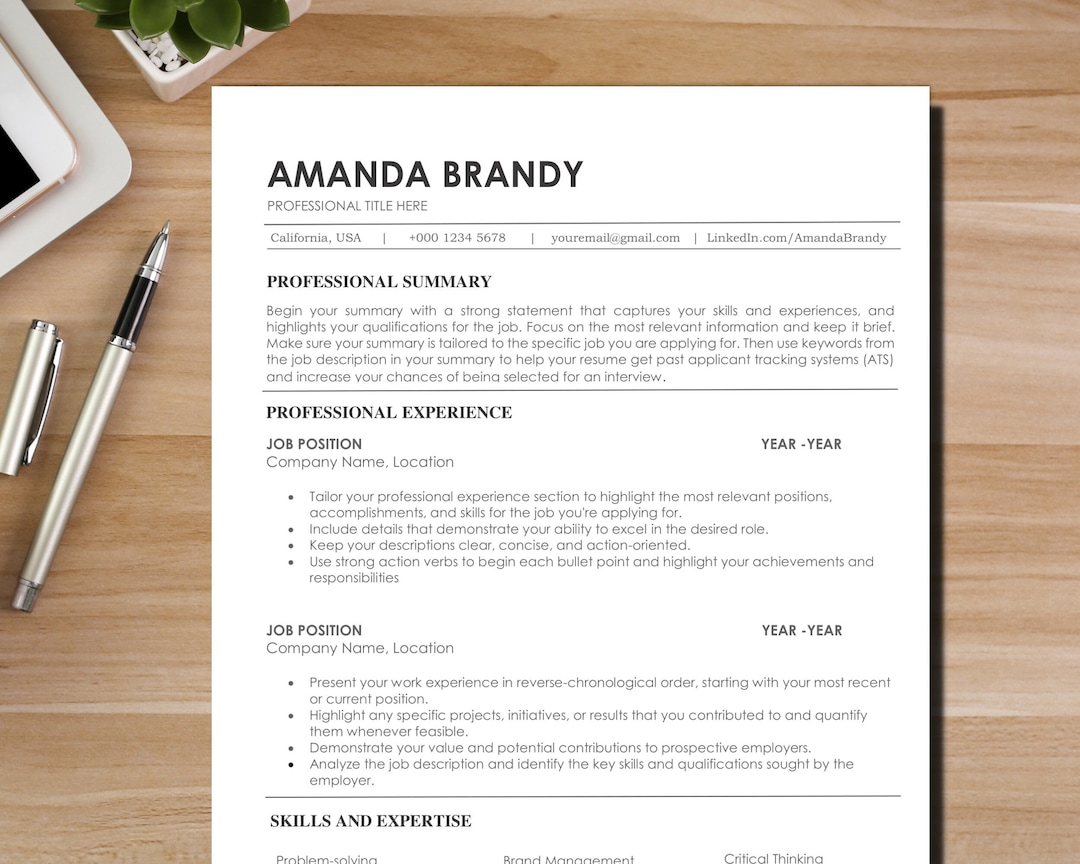 Clean Resume Template Word Minimalist Professional Resume Modern Resume ...