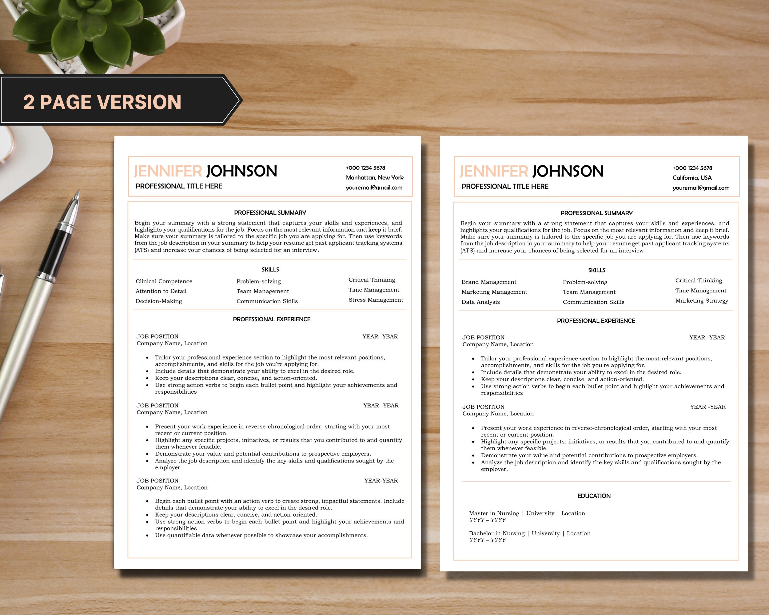 Minimalist Resume Template: Modern CV Design (microsoft Word) - Etsy