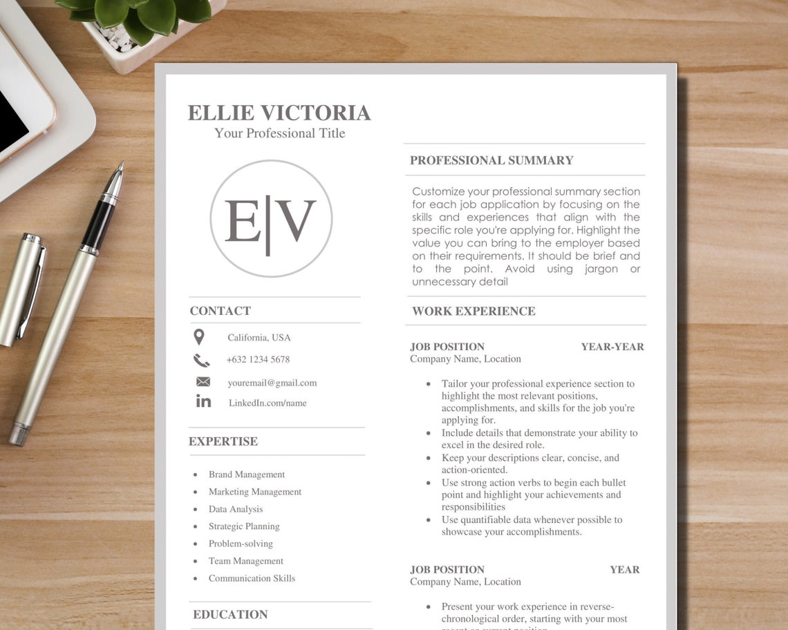 Resume Template Word Professional Resume ATS Friendly Resume CV Template Simple Modern Resume ...