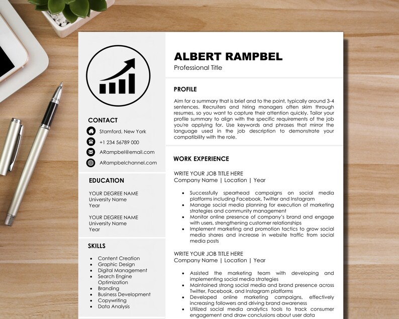 Clean Resume Template Word Minimalist Professional Resume Modern Resume ...