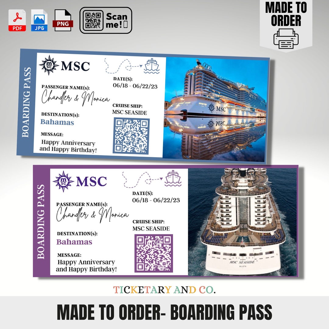 Msc Cruise Boarding Pass Printable Tickets Cruise Pass Etsyde