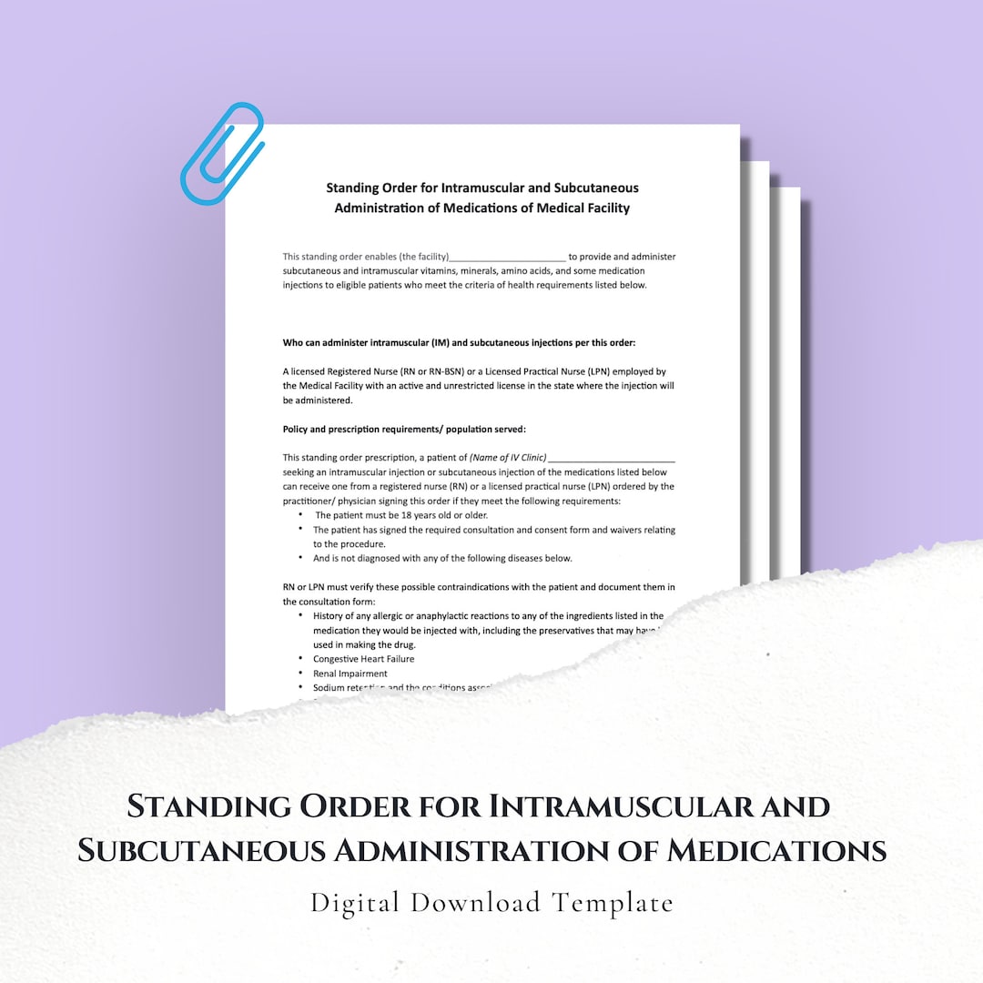 Standing Order for Intramuscular and Subcutaneous Administration of ...