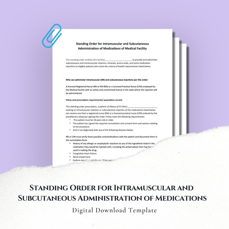 Standing Order for Intramuscular and Subcutaneous Administration of ...