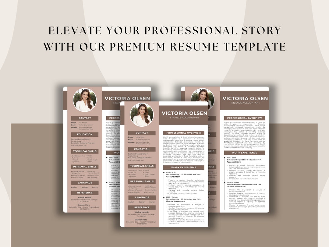 Resume Template With Profile Photo Editable Canva - Etsy Australia