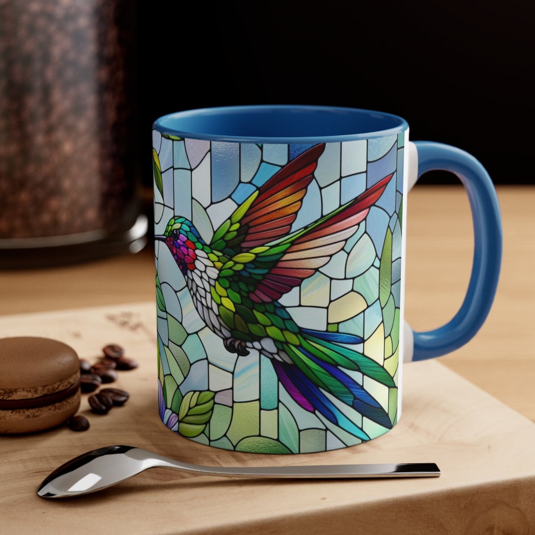 Stain-glass Hummingbird Coffee Cup Stunning Hummingbird in Stain-glass ...