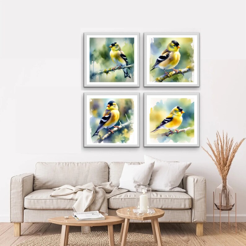 American Goldfinch Digital Wall Art Set of Four Bird Prints Ideal ...