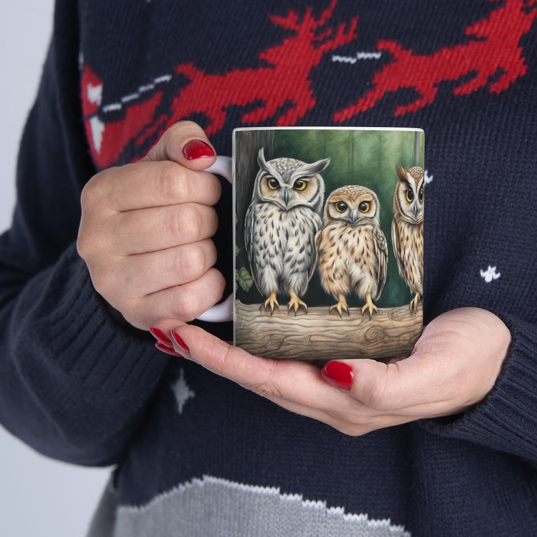 Parliament of Owls Coffee Mug With Owls Sitting on a Log - Artistic ...
