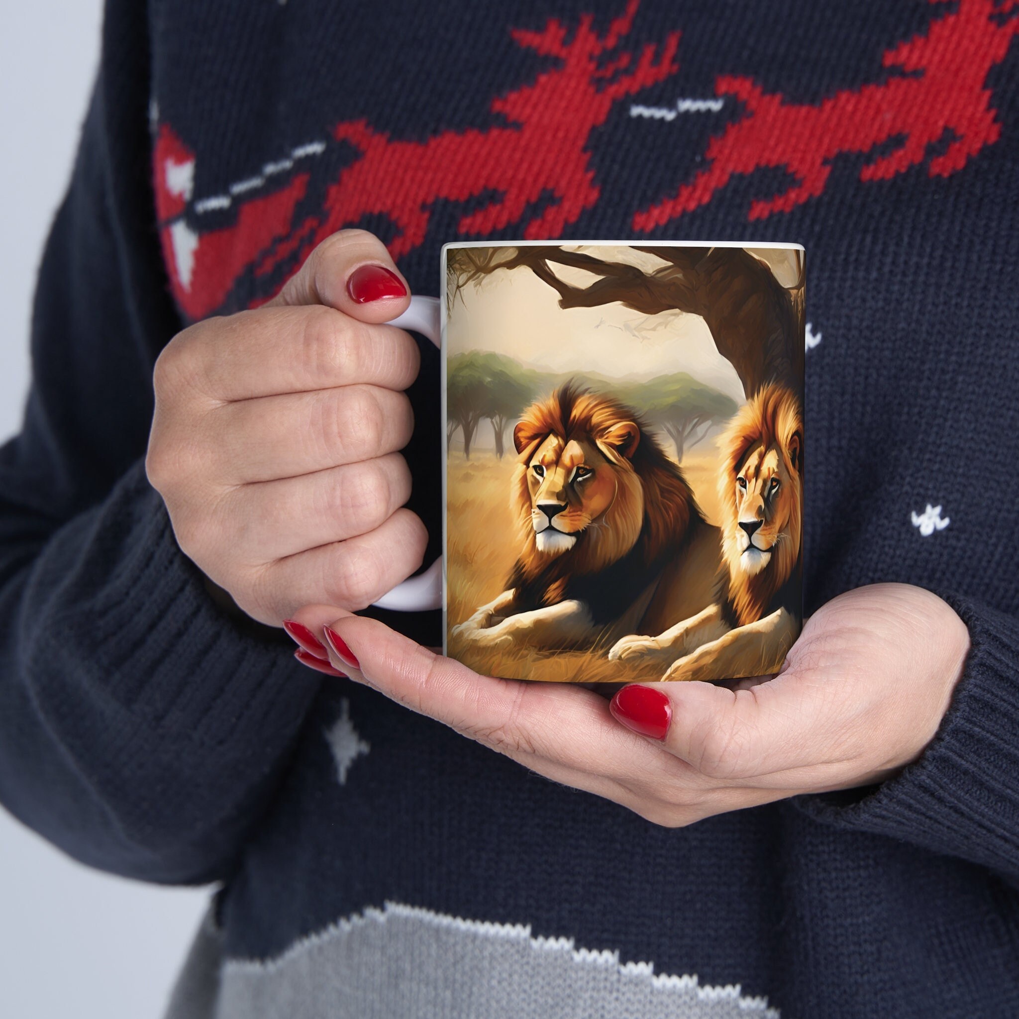 Pride of Lions Coffee Mug With Lions Relaxing in the Savanna Artistic ...