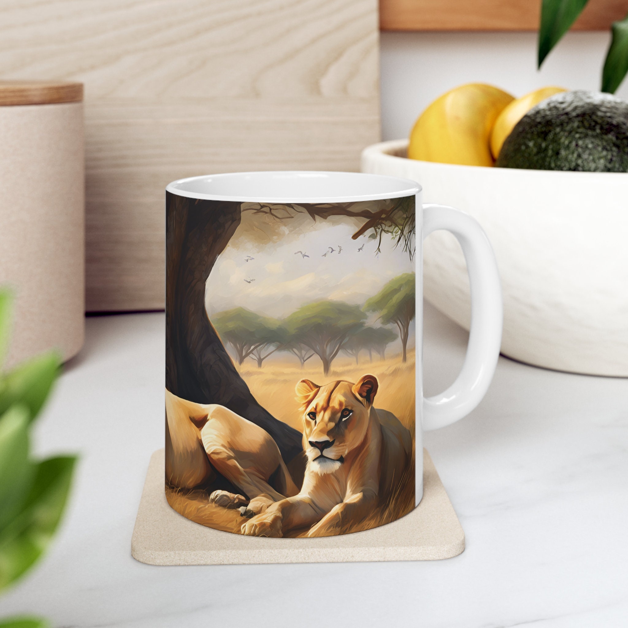 Pride of Lions Coffee Mug With Lions Relaxing in the Savanna Artistic ...