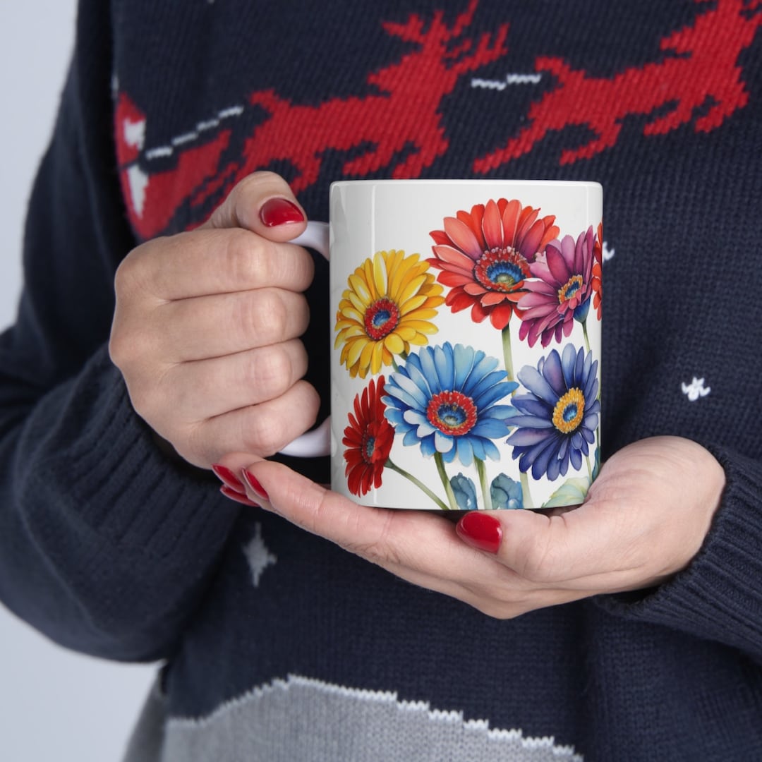 Gerbera Flower Mug,vintage Botanical Tea Cup,pastel Floral Nature Mug ...