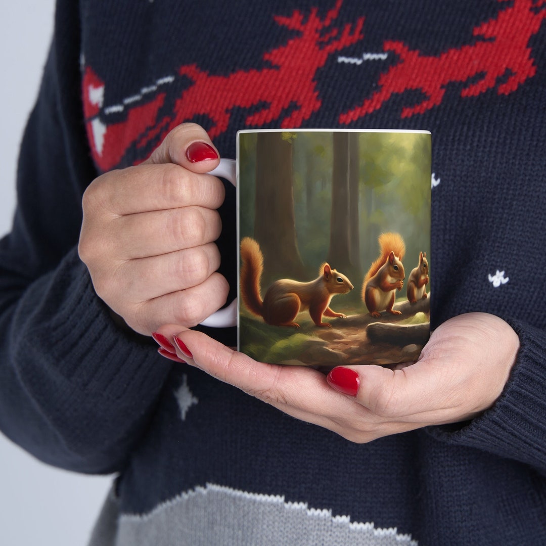 Scurry of Squirrels Coffee Mug With Squirrels Playing on a Log - Artistic Decorative Cup for ...