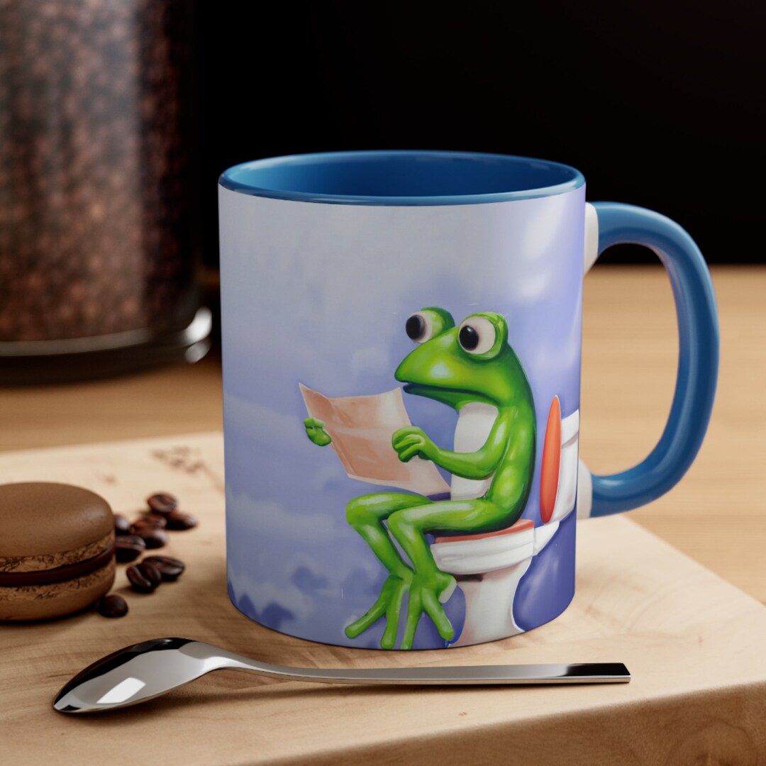 Frog on Toilet Coffee Mug, Frog Artwork, Funny Coffee Mug, Frog Lover ...