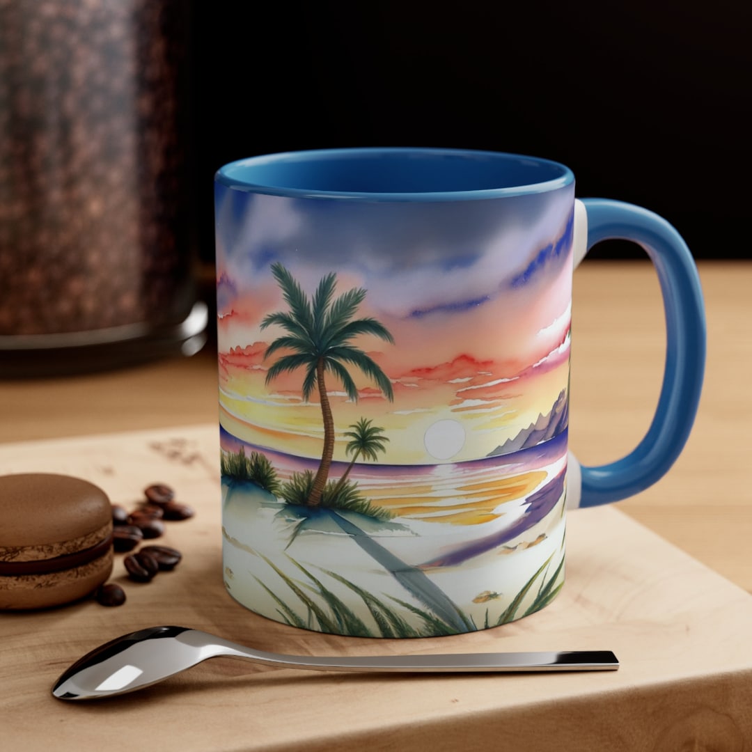 Coffee at the Beach Mug, Beach Artwork, Coffee Mug, Artistic Mug, Beach ...