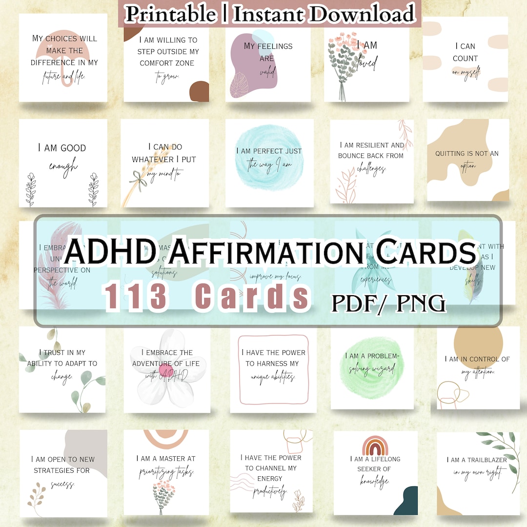 Adhd Kit 113 Adhd Affirmation Cards Printable Instant - Etsy