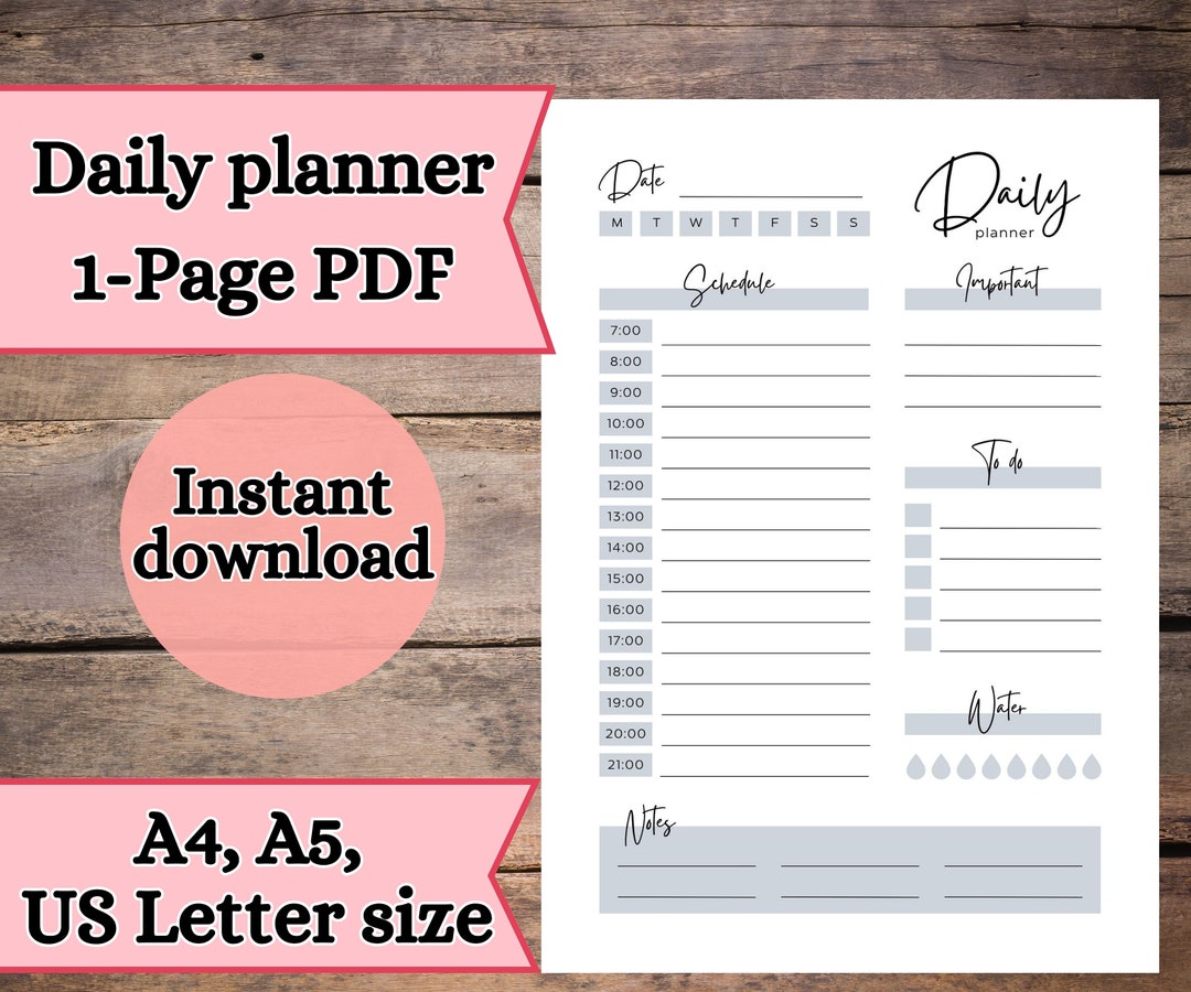 Daily Work Planner Printable Personal Planner Daily Planner - Etsy