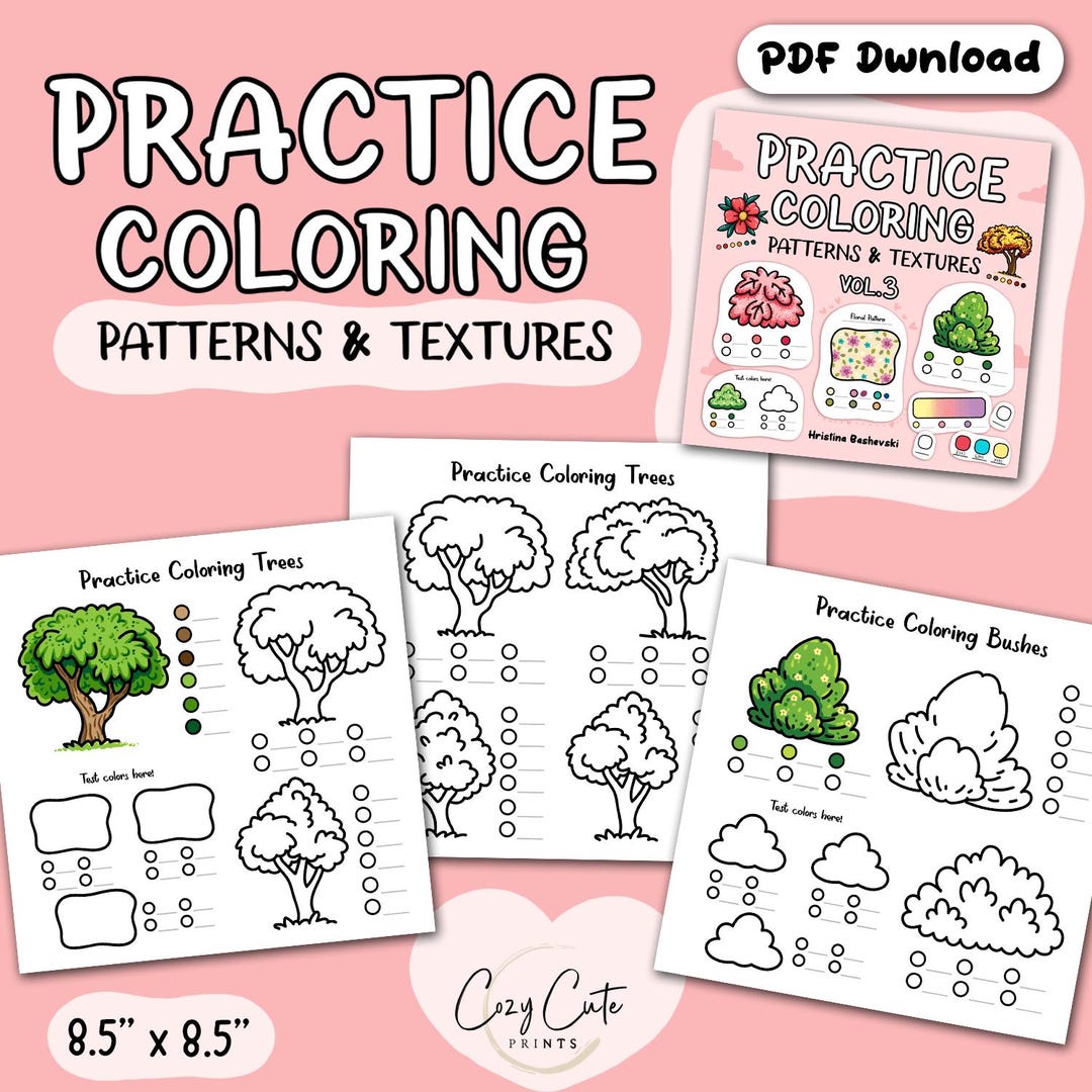 Coloring Practice Patterns: Trees & Bushes - Printable Blank Pages (PDF ...