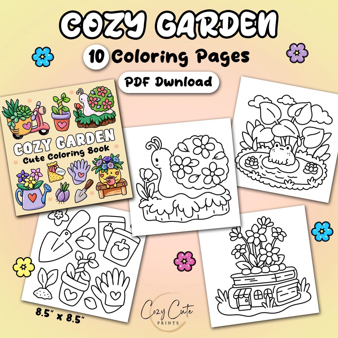 Cozy Garden Coloring Pages, Bold and Easy Coloring Book Set 2, Adult ...