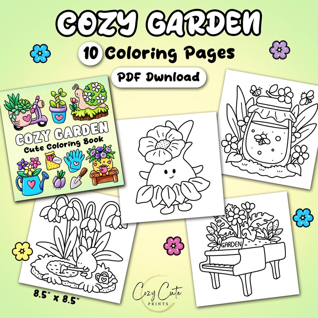 Cozy Garden Coloring Pages, Bold and Easy Coloring Book Set 3, Adult ...