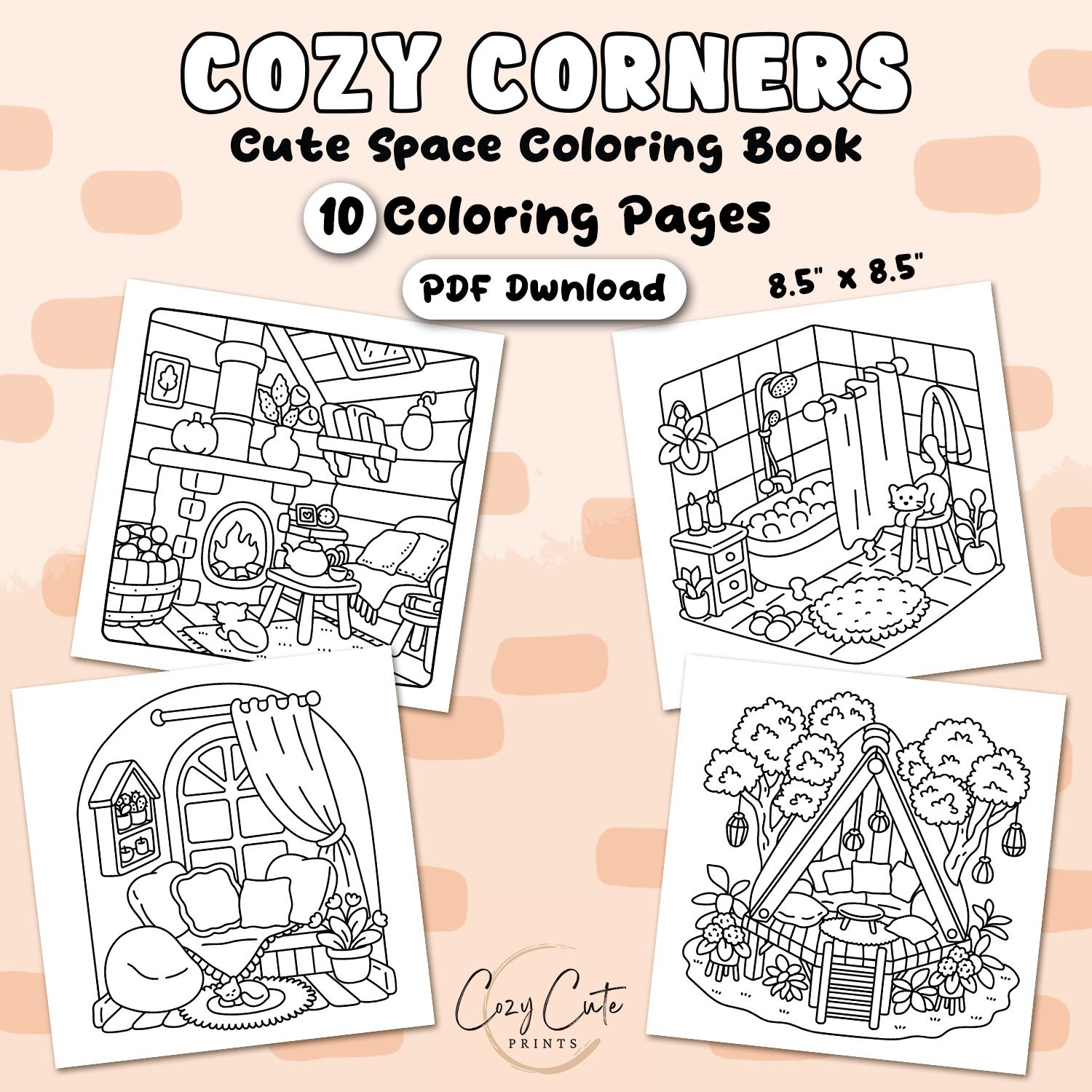 10 Cozy Corners Coloring Pages, Cute and Cozy Coloring Designs of Rooms ...