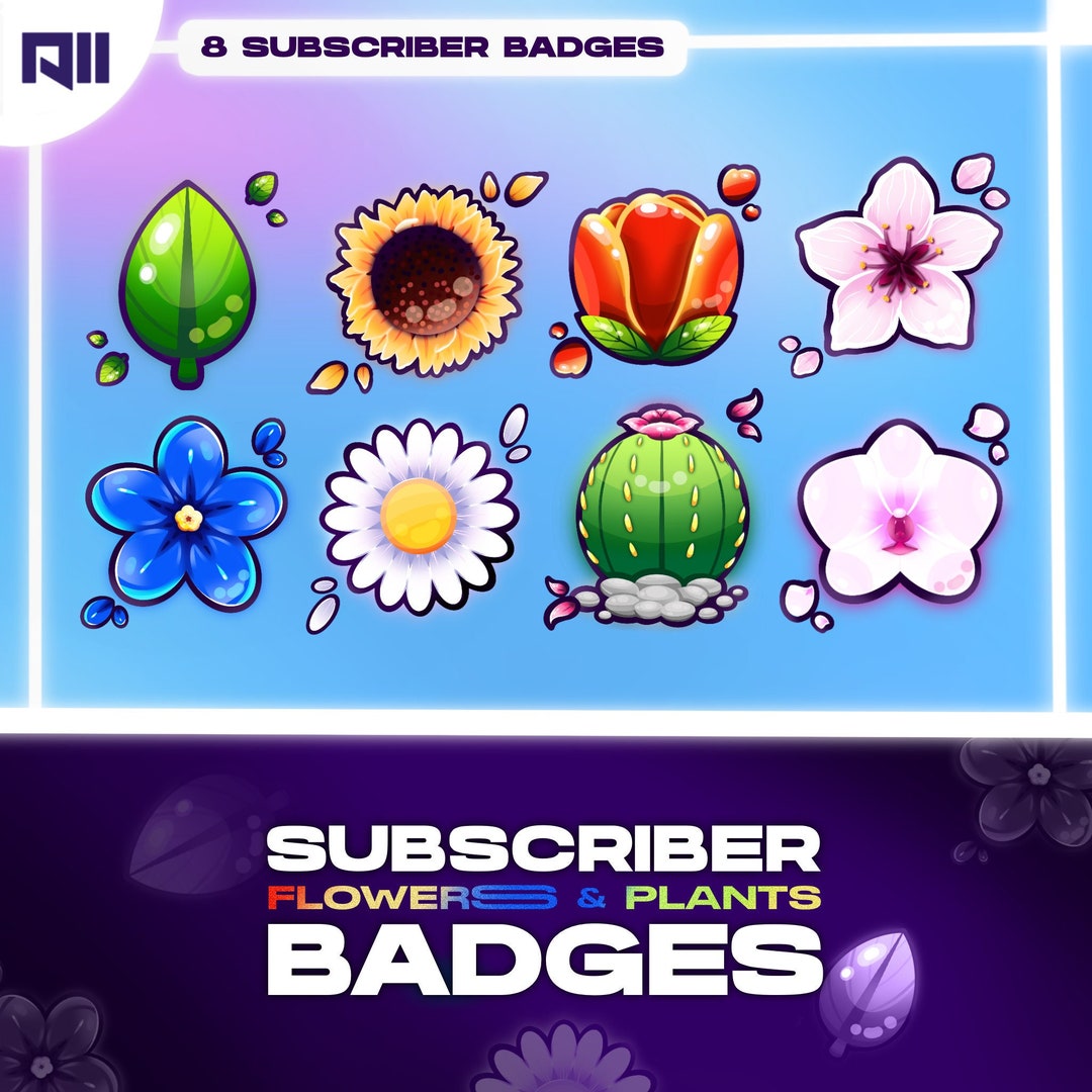 Flowers and Plants Subscriber Twitch Badges | 8 Streamer Loyalty Badges ...