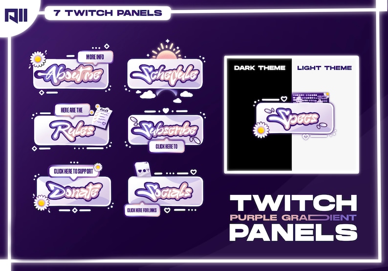 Purple Gradient Twitch Panels || 7 Purple and White Customized With ...