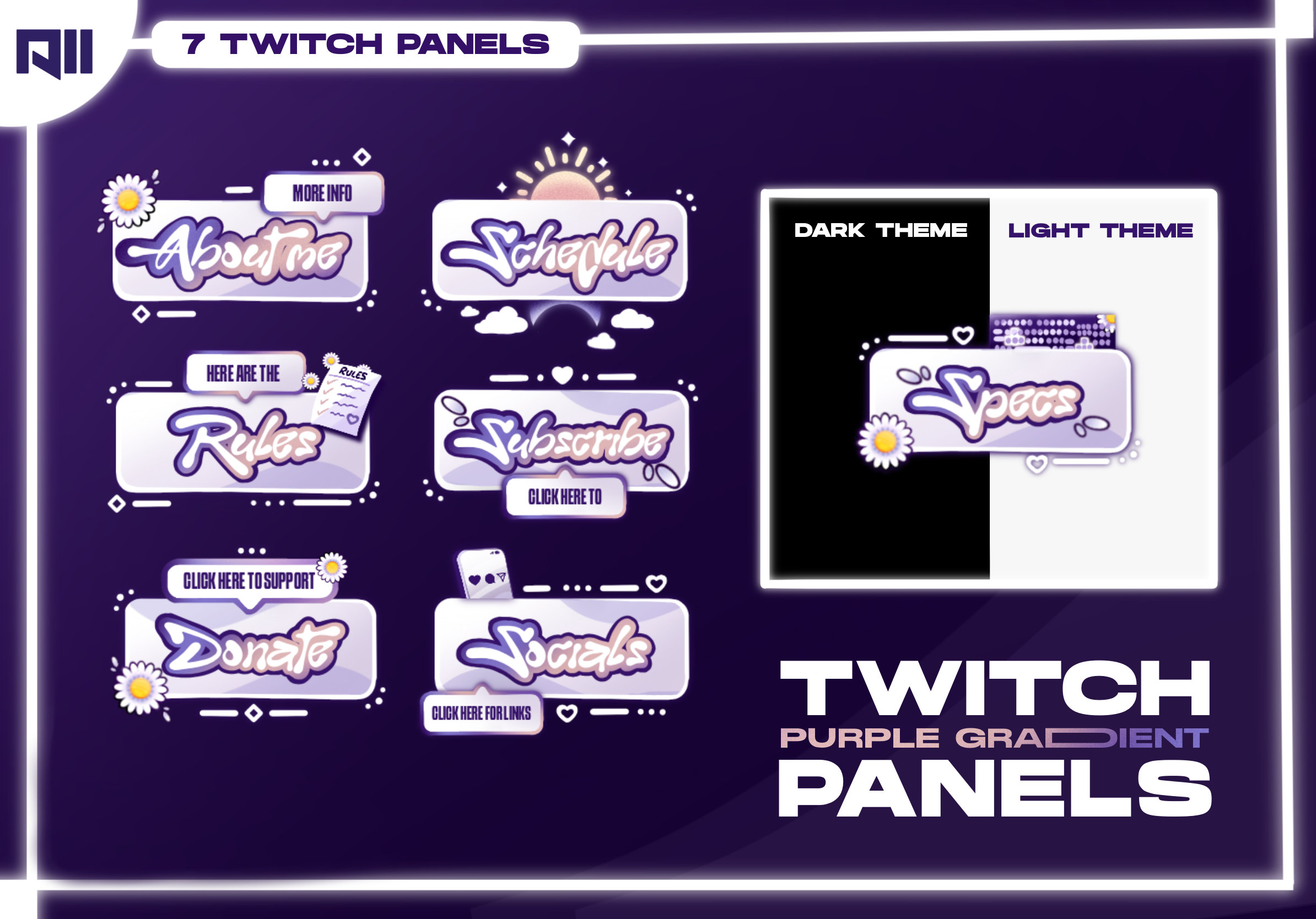 Purple Gradient Twitch Panels || 7 Purple and White Customized With ...