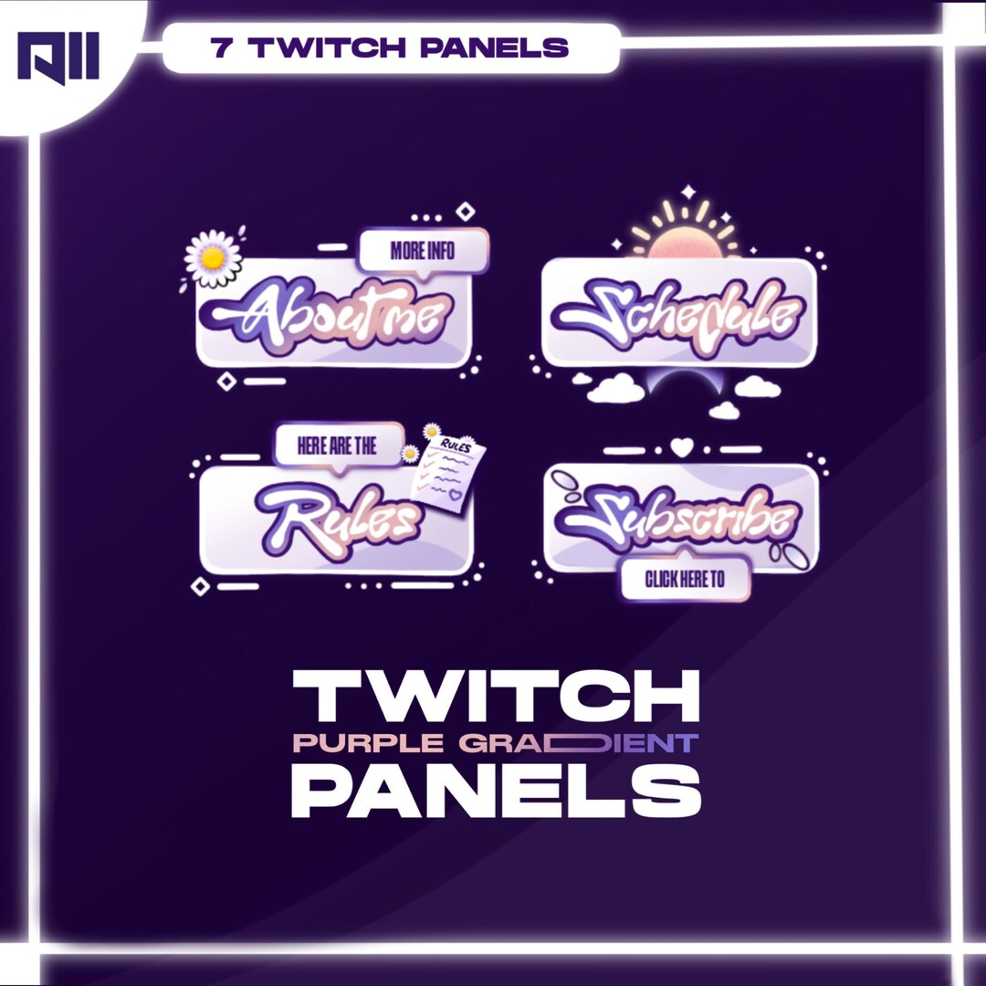 Purple Gradient Twitch Panels || 7 Purple and White Customized With Flowers and Other ...