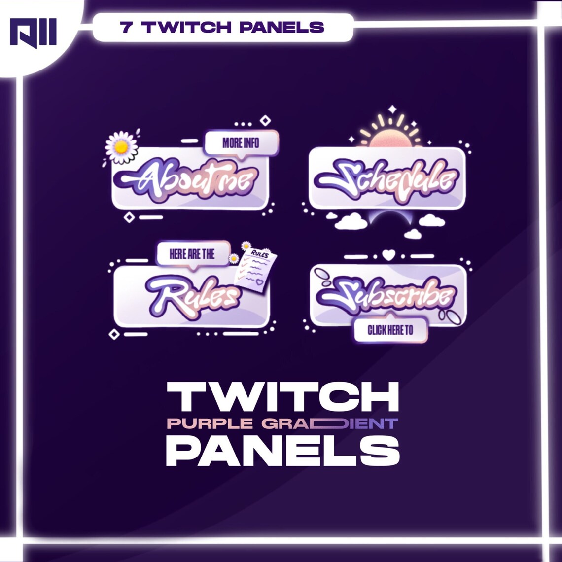 Purple Gradient Twitch Panels 7 Purple and White Customized With ...