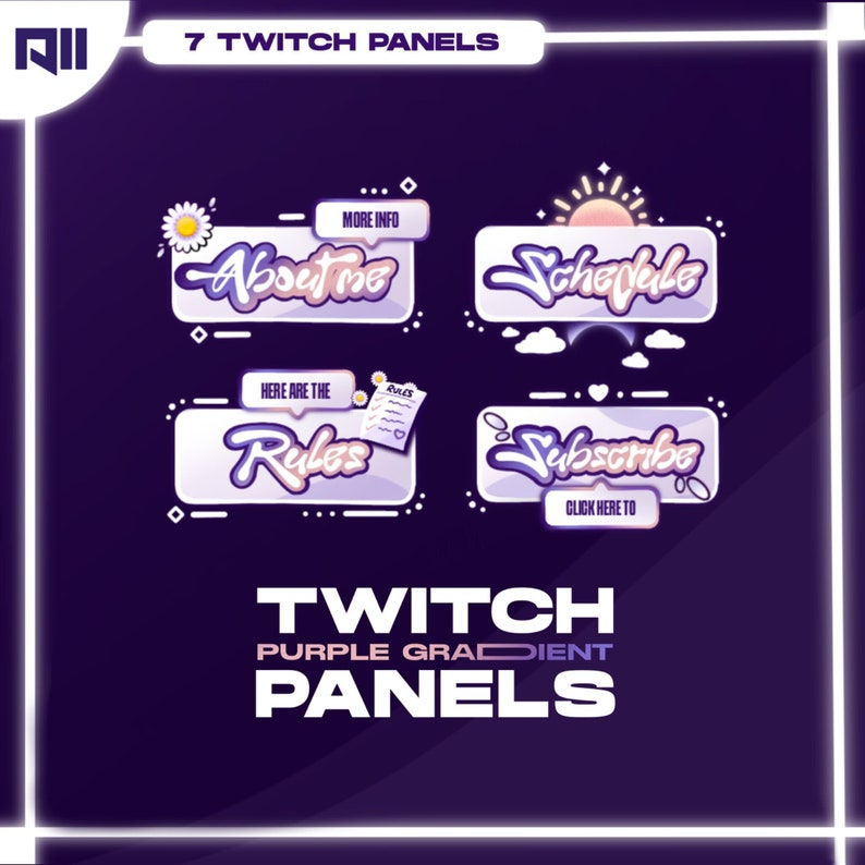 Purple Gradient Twitch Panels || 7 Purple and White Customized With ...