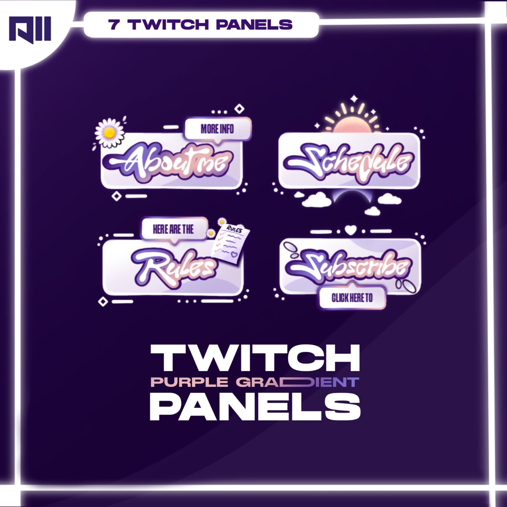 Purple Gradient Twitch Panels || 7 Purple and White Customized With ...