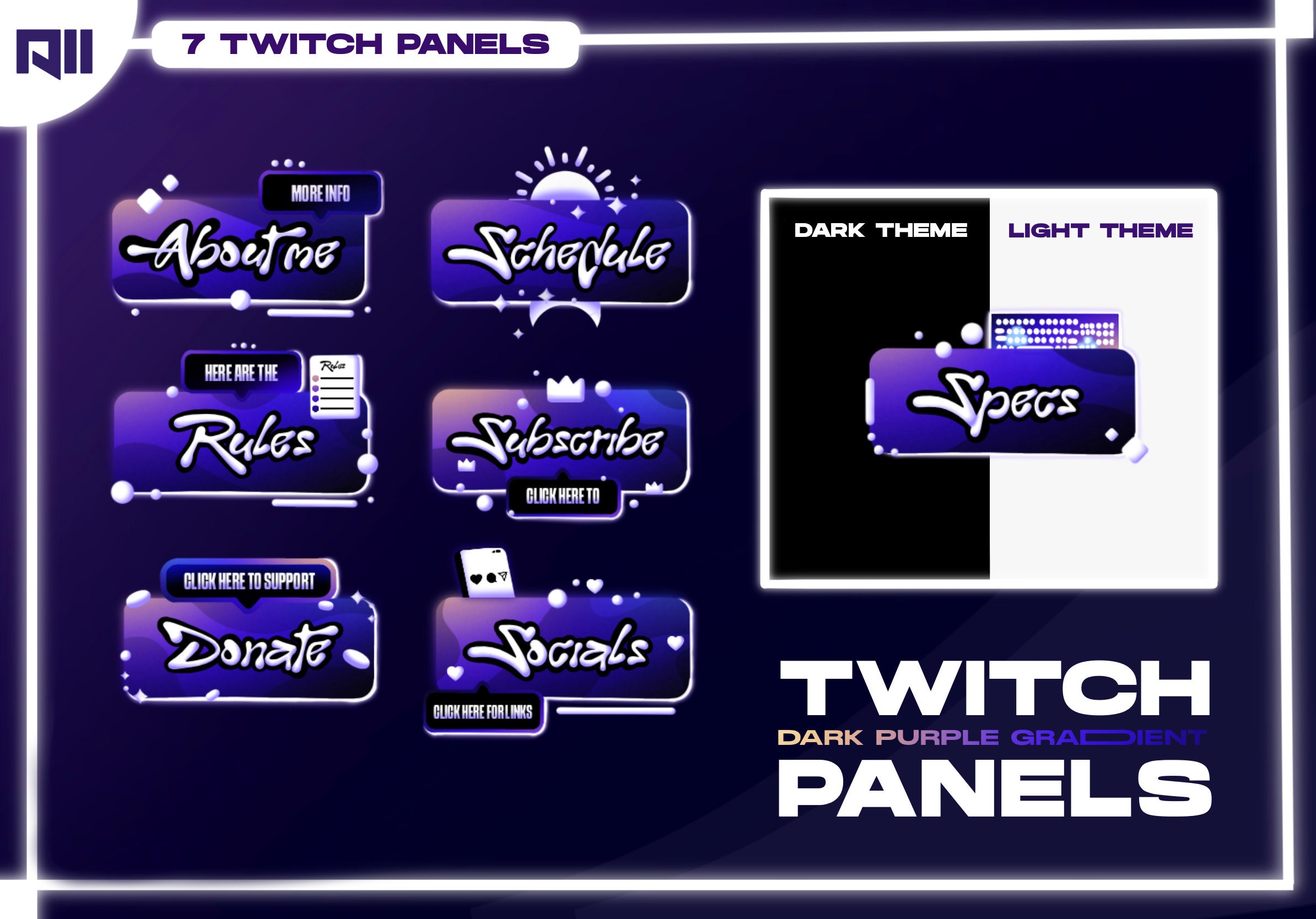 Dark Purple Gradient Twitch Panels || 7 Dark Purple and White ...
