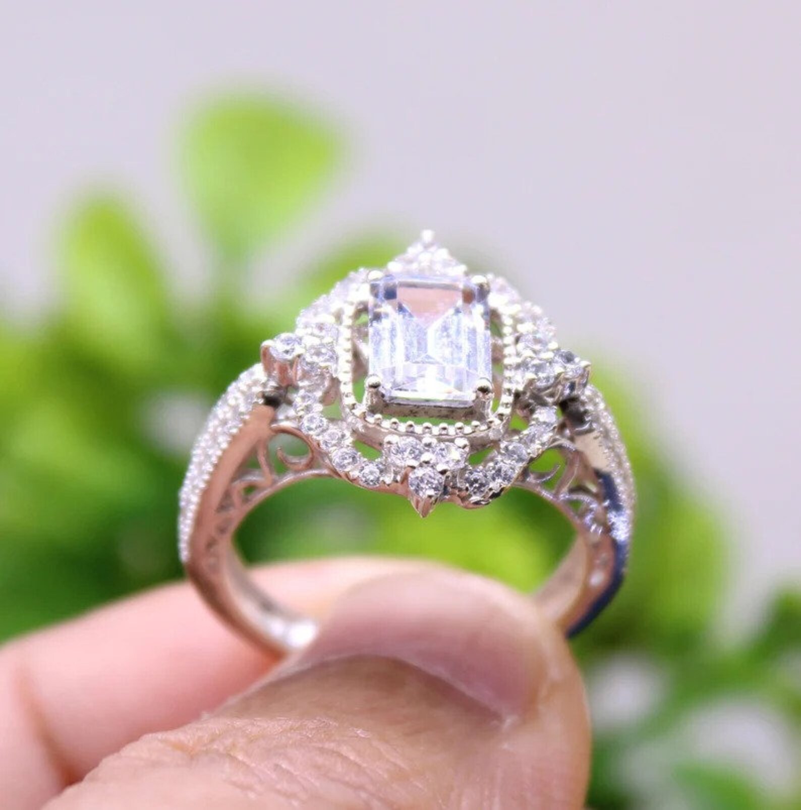 2 CT Emerald Cut Engagement Ring, Attractive Engagement Ring, 14K White ...